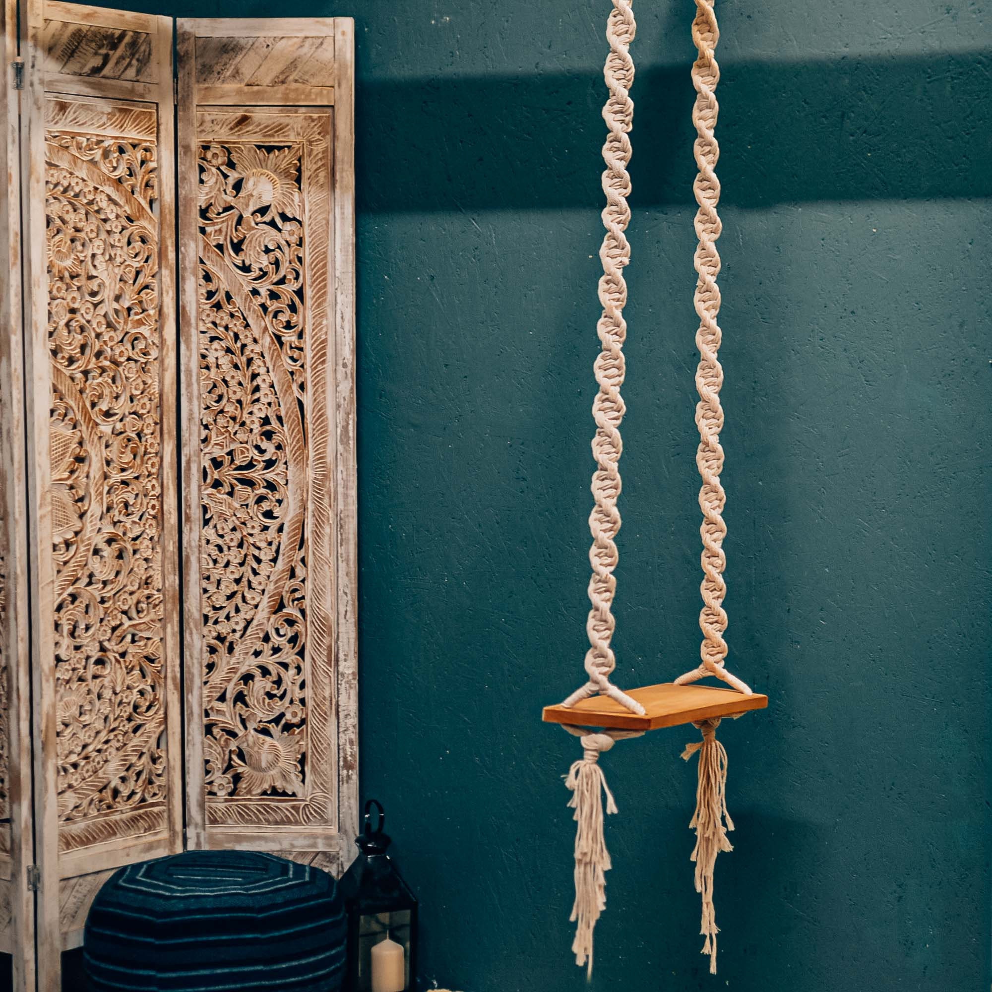 Macrame Wood Swing, Boho Outdoor Indoor Swing - CrafterElena