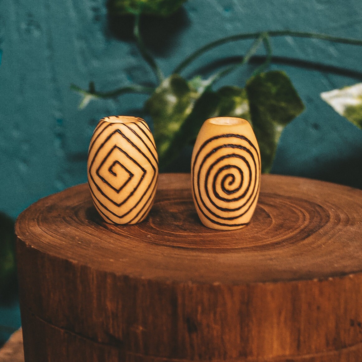 Wooden Tribal Dreadlock Beads Pyrography Design Handmade - CrafterElena