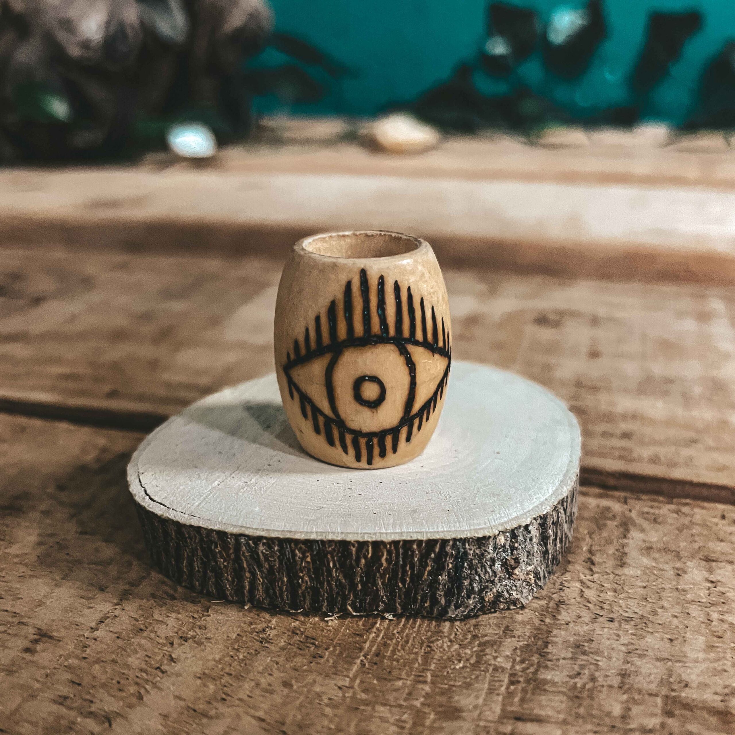 Eye Large Wooden Dreadlock Bead Pyrography Design Handmade - CrafterElena